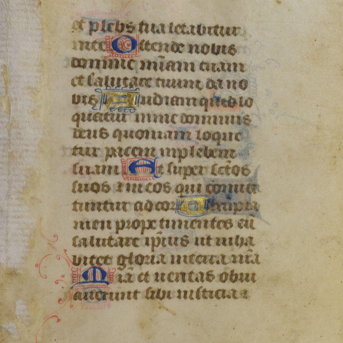 Small 15th Century French Illuminated Vellum Book Page, Handwriting at ...