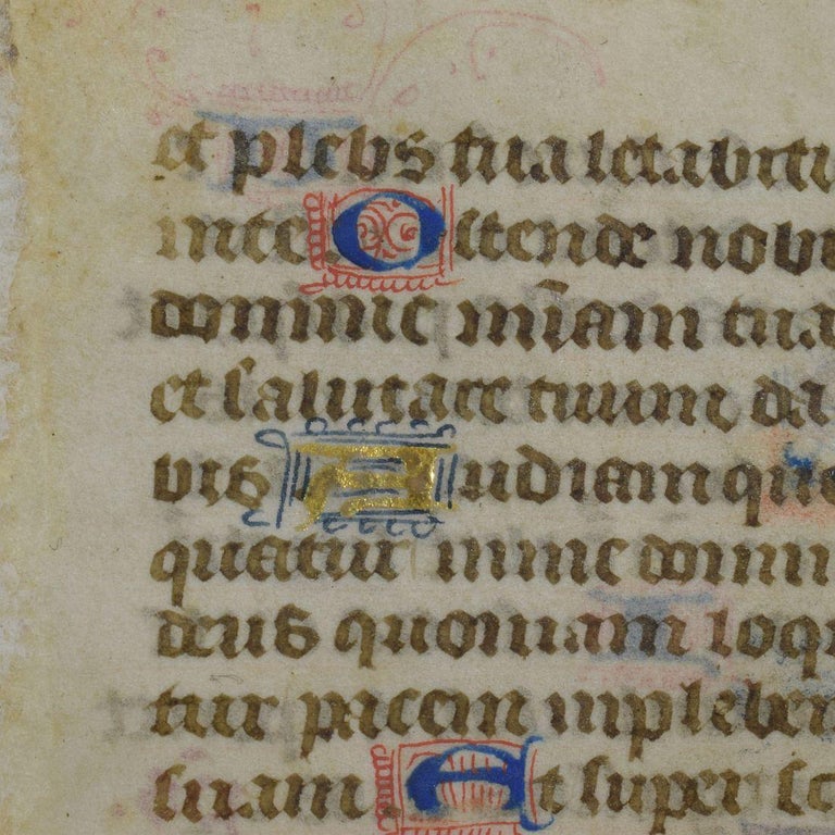 Small 15th Century French Illuminated Vellum Book Page, Handwriting For ...