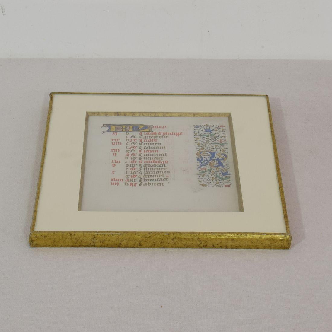 Small 15th Century Illuminated Vellum Book Page, Handwriting at 1stDibs