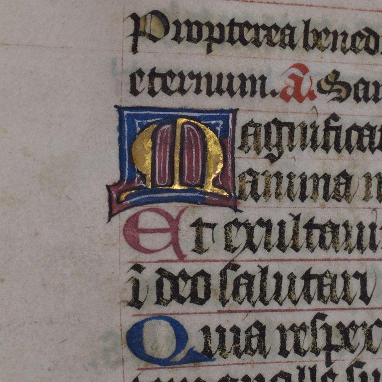 Small 15th Century Illuminated Vellum Book Page, Handwriting at 1stDibs