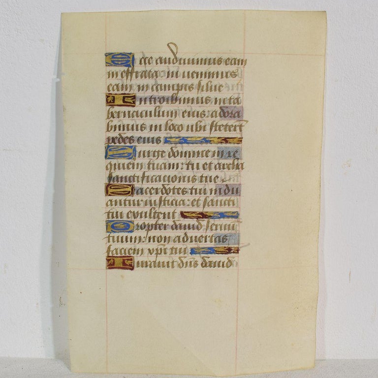 Small 15th Century Illuminated Vellum Book Page, Handwriting For Sale ...