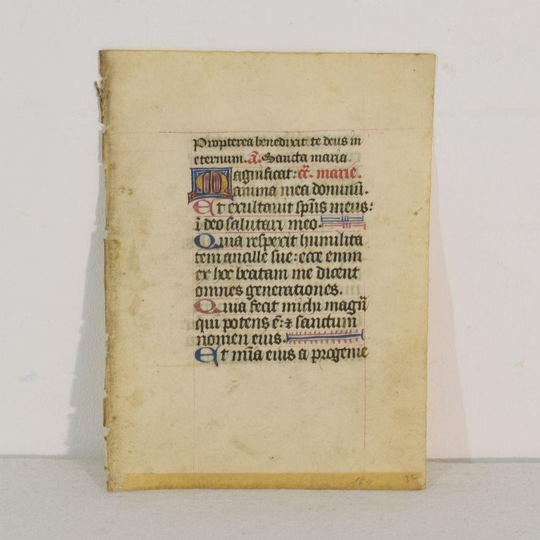 Small 15th Century Illuminated Vellum Book Page, Handwriting at 1stDibs