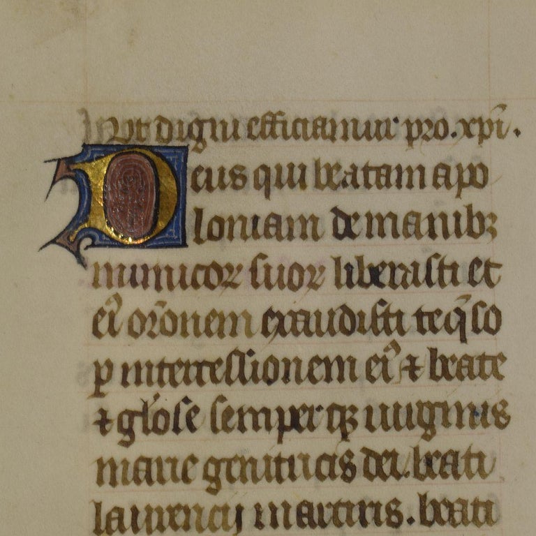Small 15th Century Illuminated Vellum Book Page, Handwriting For Sale ...