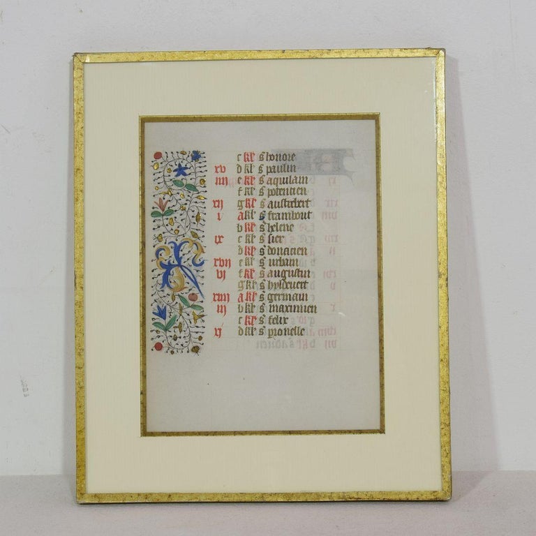 Small 15th Century Illuminated Vellum Book Page, Handwriting at 1stDibs