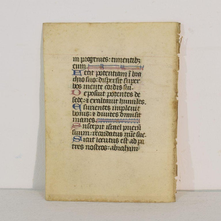 Small 15th Century Illuminated Vellum Book Page, Handwriting at 1stDibs