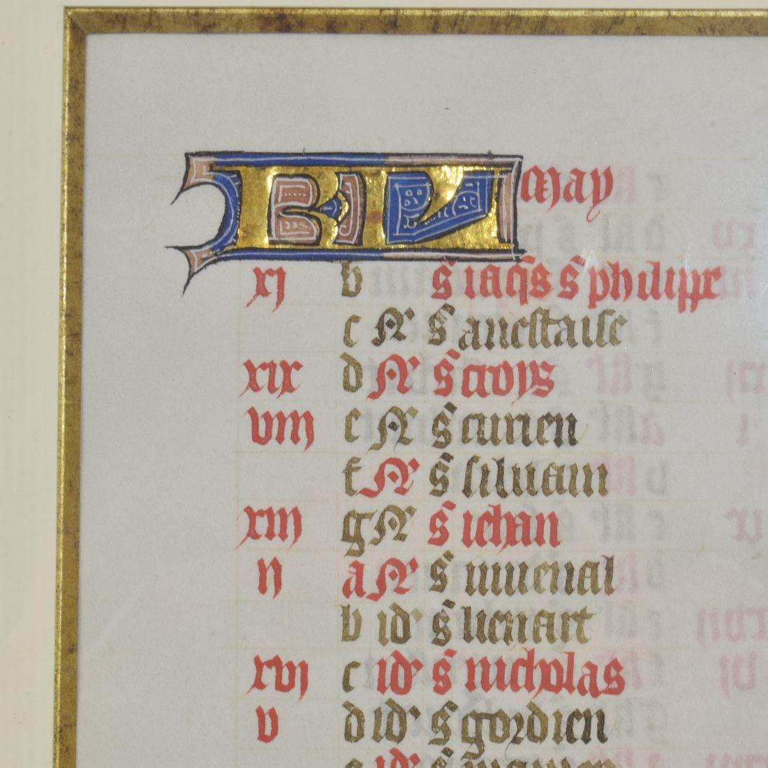 Small 15th Century Illuminated Vellum Book Page, Handwriting at 1stDibs