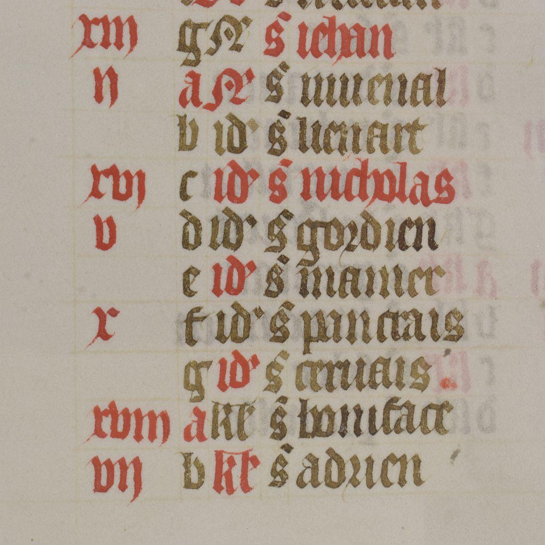 Small 15th Century Illuminated Vellum Book Page, Handwriting at 1stDibs