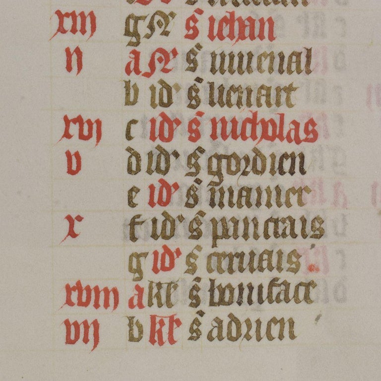 Small 15th Century Illuminated Vellum Book Page, Handwriting at 1stDibs