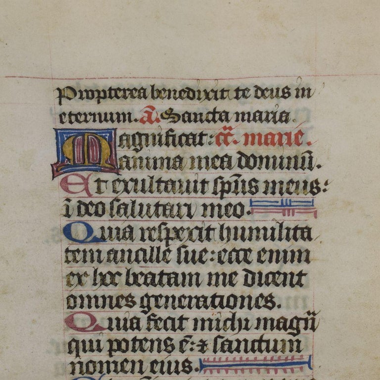 Small 15th Century Illuminated Vellum Book Page, Handwriting at 1stDibs