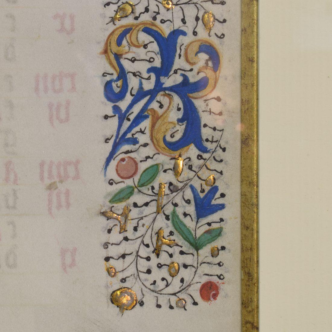 Small 15th Century Illuminated Vellum Book Page, Handwriting at 1stDibs