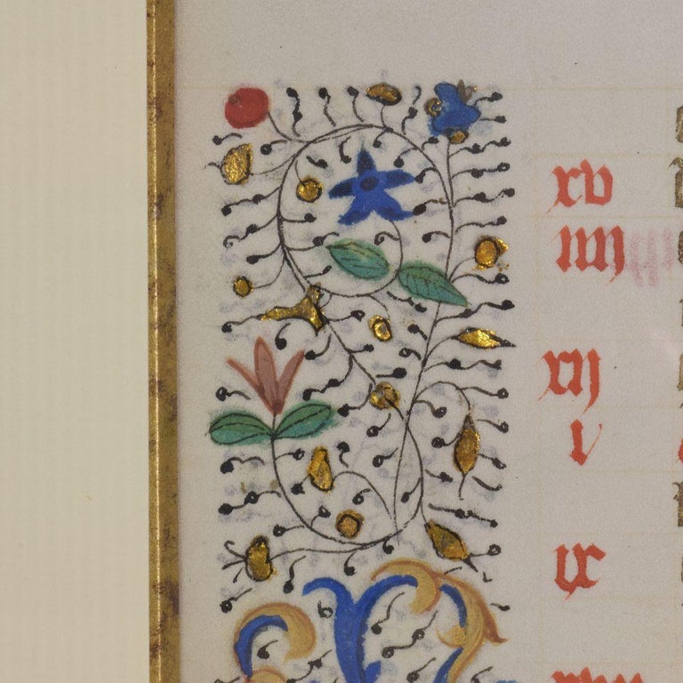 Small 15th Century Illuminated Vellum Book Page, Handwriting at 1stDibs