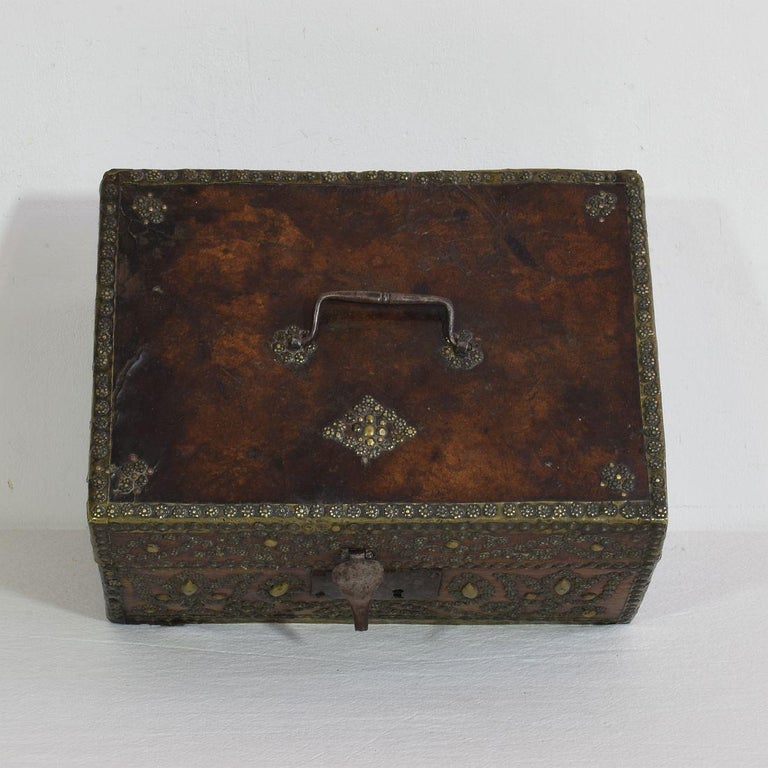 Small 17th Century, French Coffer or Box in Leather For Sale at 1stDibs