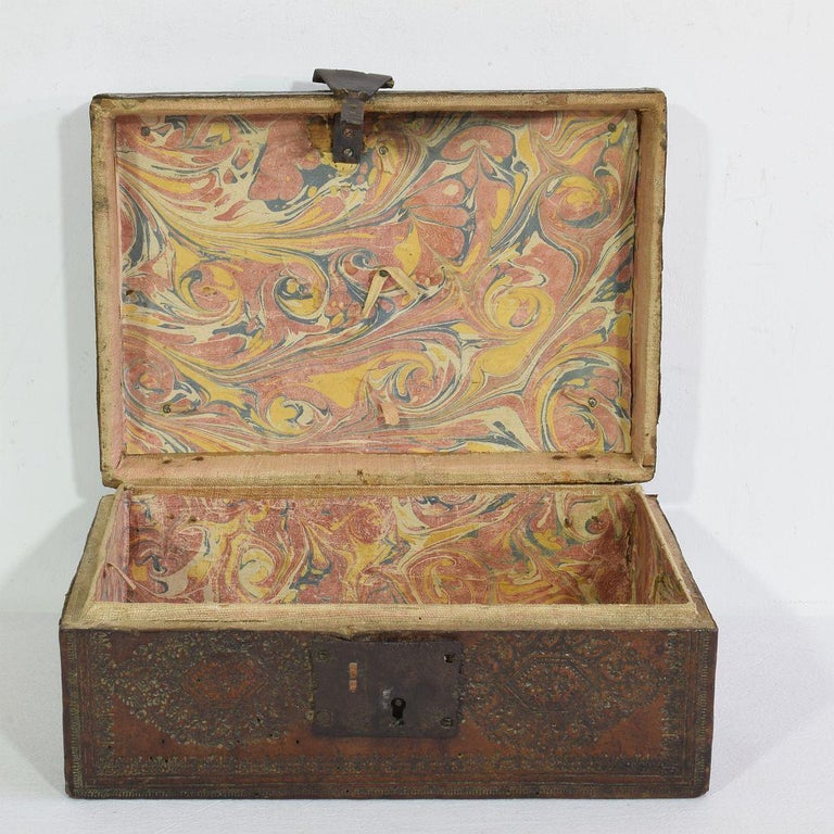 Small 17th Century, French Coffer or Box in Leather For Sale at 1stDibs