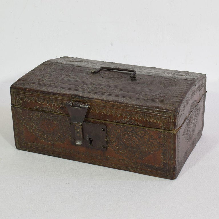 Small 17th Century, French Coffer or Box in Leather For Sale at 1stDibs