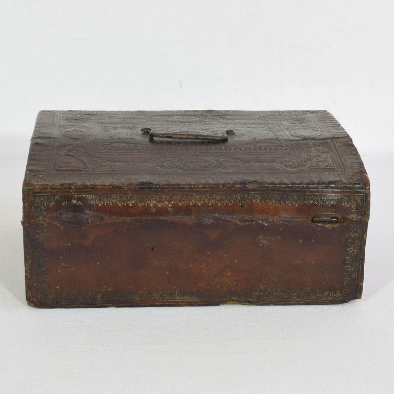 Small 17th Century, French Coffer or Box in Leather For Sale at 1stDibs