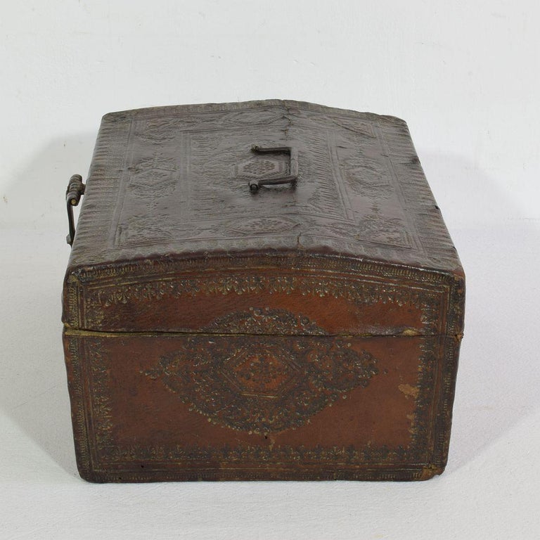 Small 17th Century, French Coffer or Box in Leather For Sale at 1stDibs