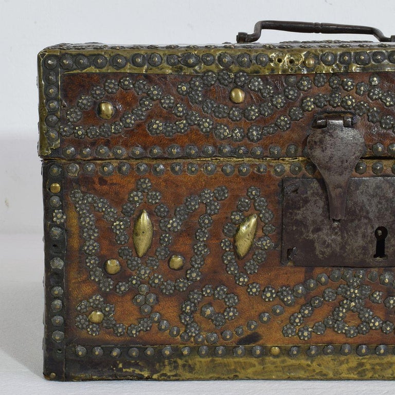 Small 17th Century, French Coffer or Box in Leather For Sale at 1stDibs