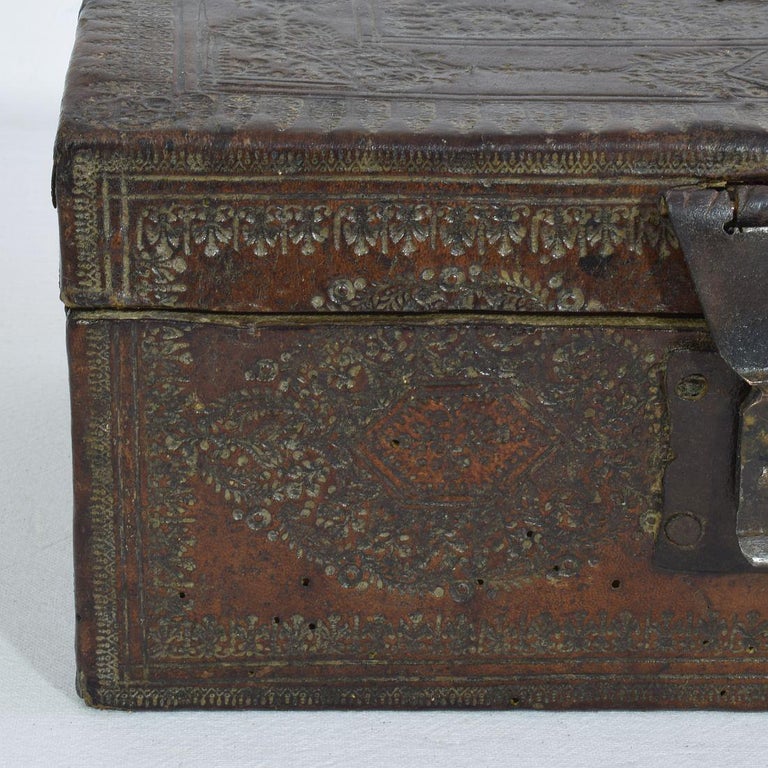 Small 17th Century, French Coffer or Box in Leather For Sale at 1stDibs