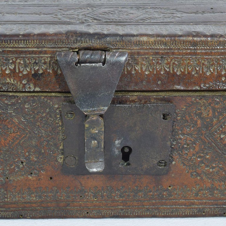 Small 17th Century, French Coffer or Box in Leather For Sale at 1stDibs