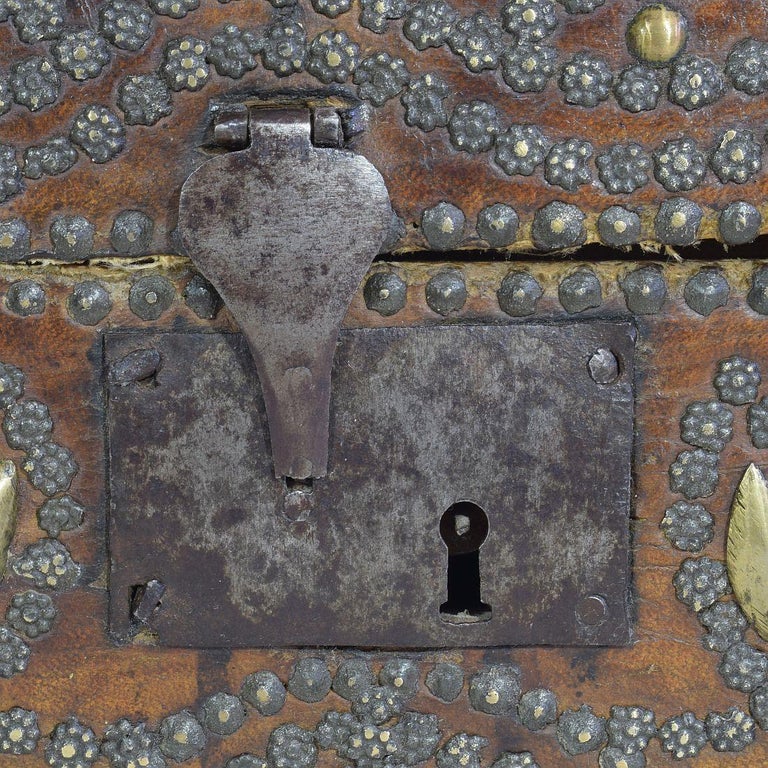 Small 17th Century, French Coffer or Box in Leather For Sale at 1stDibs