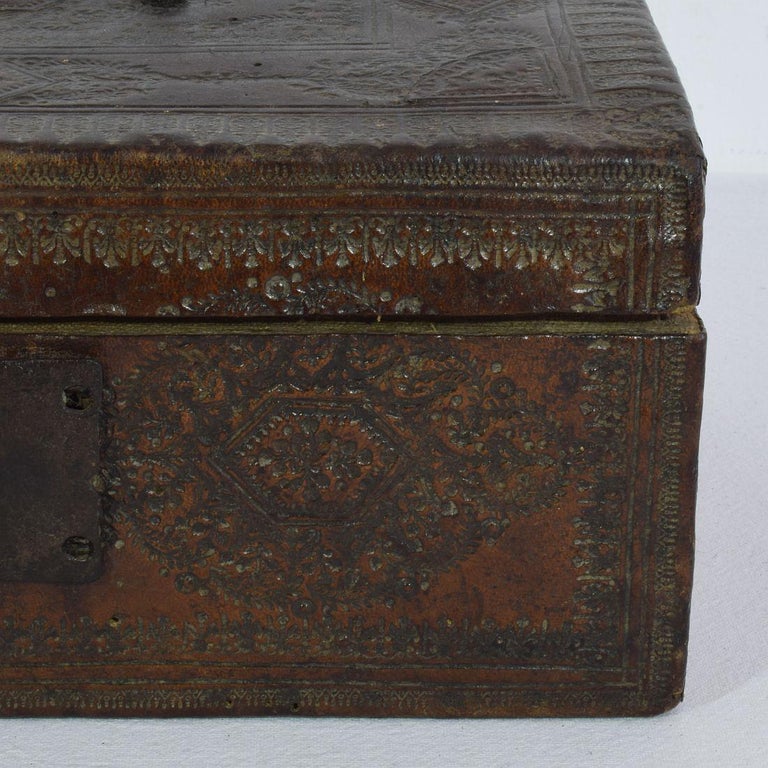 Small 17th Century, French Coffer or Box in Leather For Sale at 1stDibs