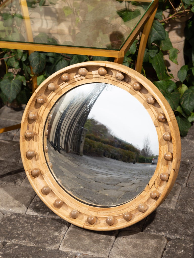 Small 1880s English Oak Convex Bullseye Girandole Mirror with Natural ...