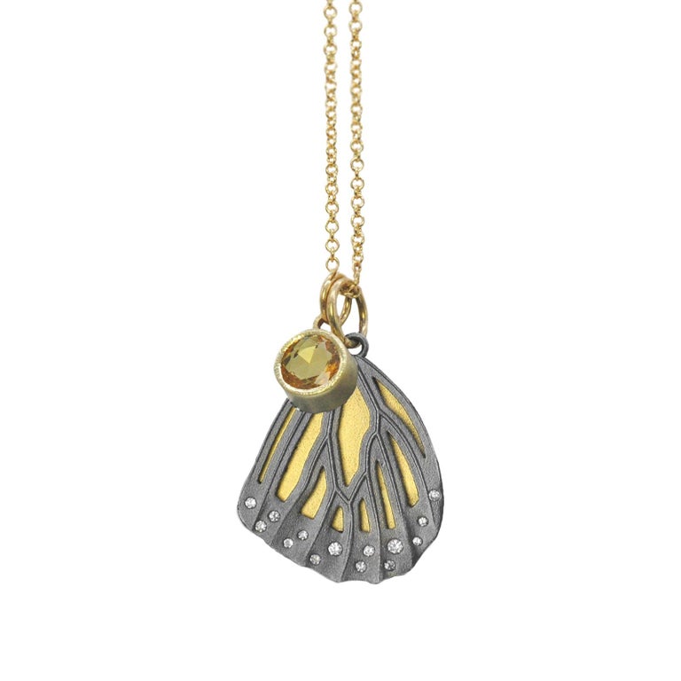 Small 18k Gold and Diamond Monarch Butterfly Bottom Wing Necklace For Sale at 1stDibs