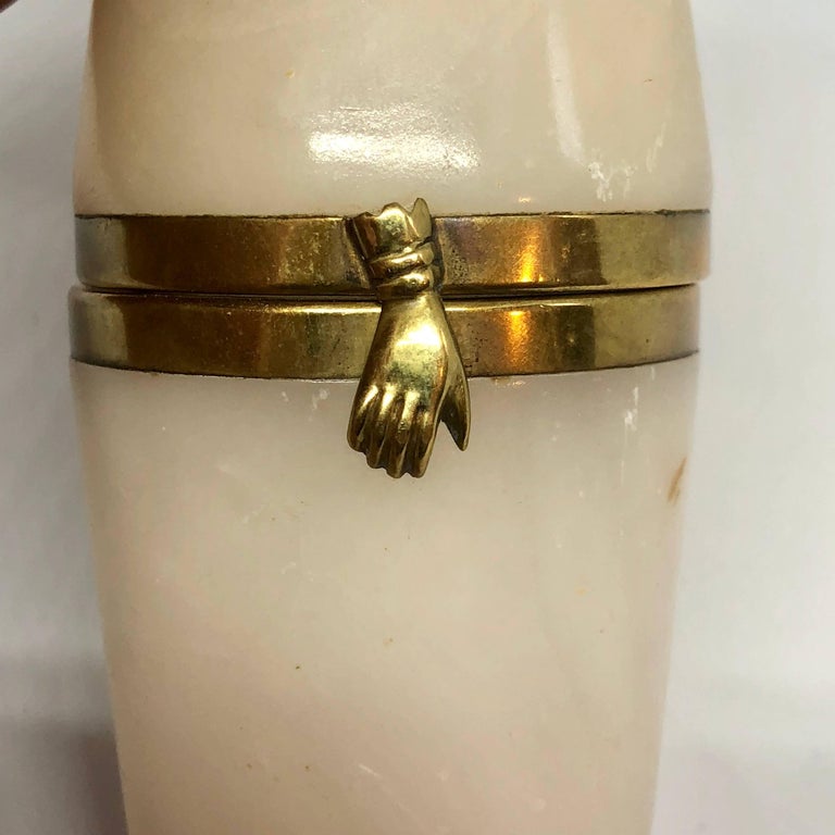 Small 18th Century Alabaster Barrel Shaped Jewelry Box W/ Brass Hands ...