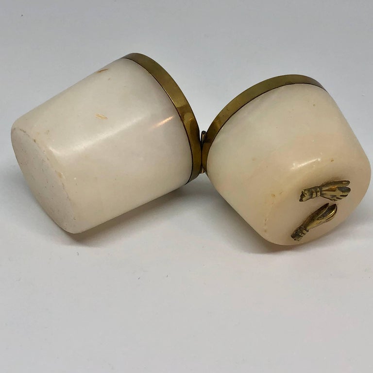 Small 18th Century Alabaster Barrel Shaped Jewelry Box W/ Brass Hands ...