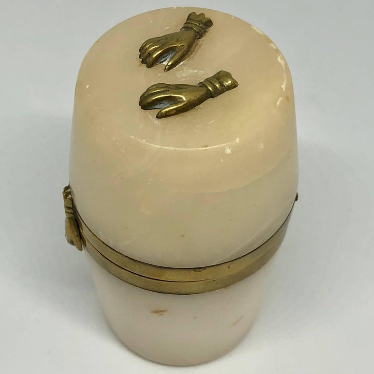 Small 18th Century Alabaster Barrel Shaped Jewelry Box W/ Brass Hands ...