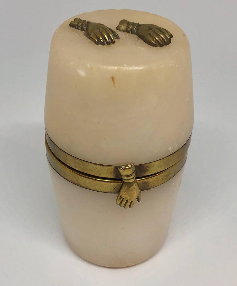 Small 18th Century Alabaster Barrel Shaped Jewelry Box W/ Brass Hands ...