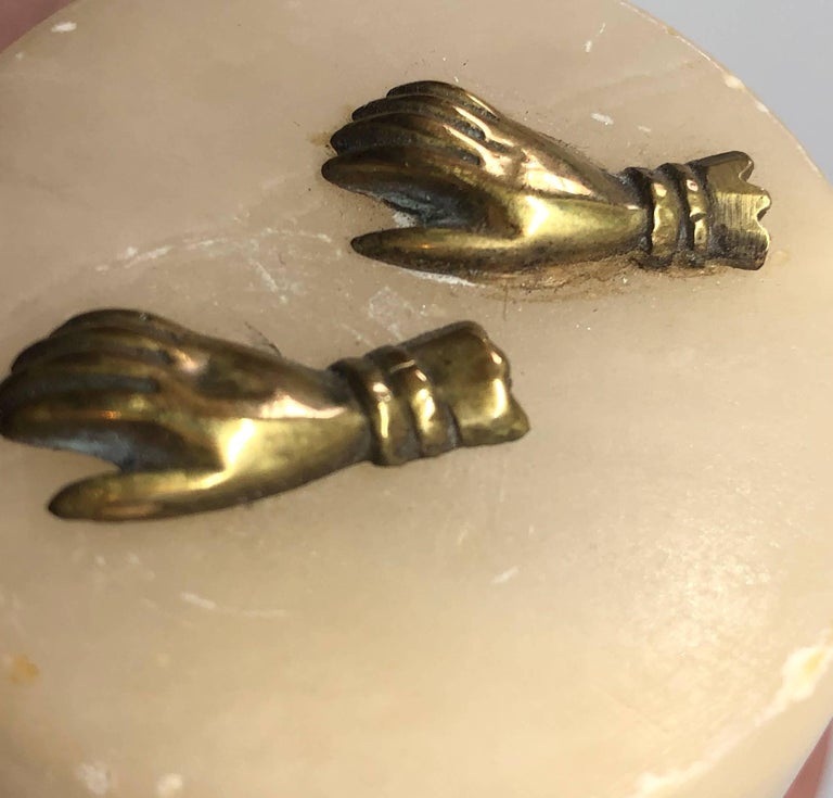 Small 18th Century Alabaster Barrel Shaped Jewelry Box W/ Brass Hands ...