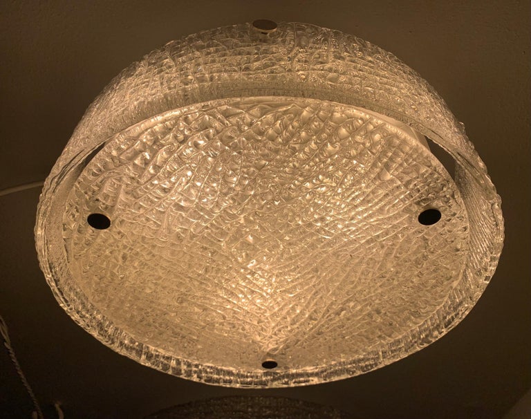Small 1960s German Kaiser Leuchten Textured Iced Glass Flush Mount ...