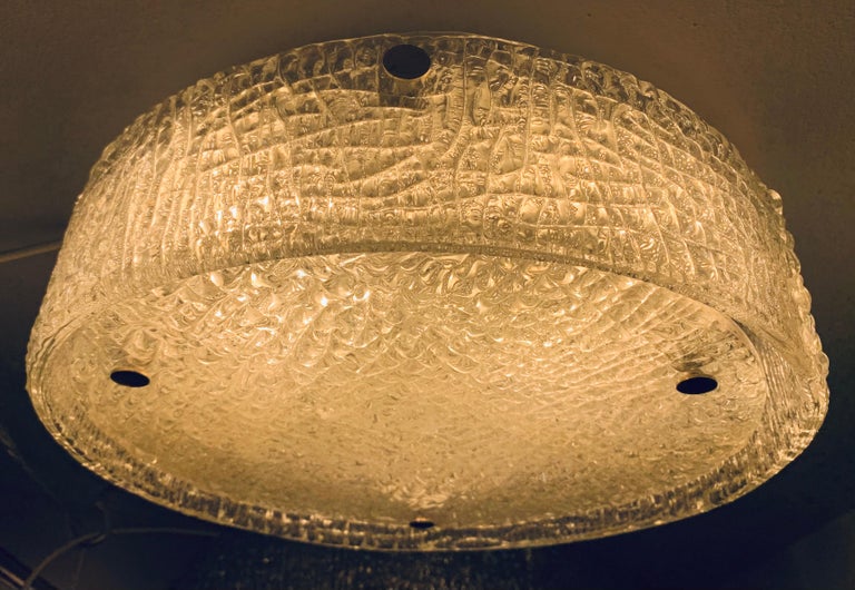 Small 1960s German Kaiser Leuchten Textured Iced Glass Flush Mount ...