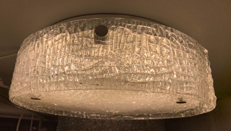 Small 1960s German Kaiser Leuchten Textured Iced Glass Flush Mount ...