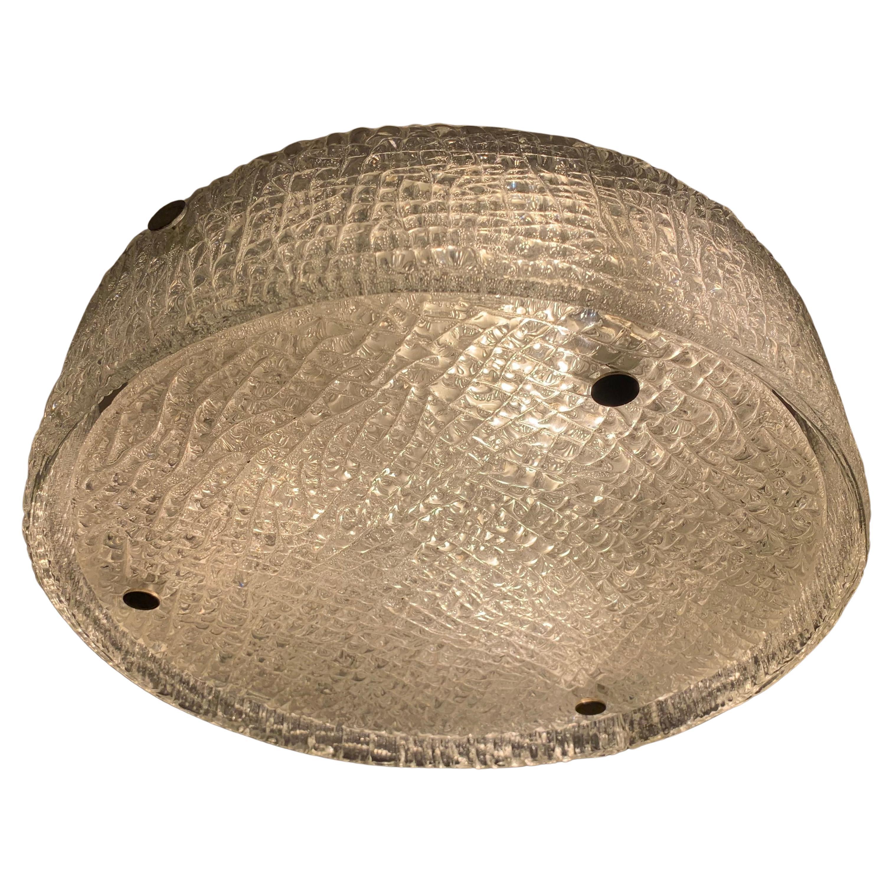 1970s German Kaiser Leuchten Ice Textured Murano Glass Flush Mount ...