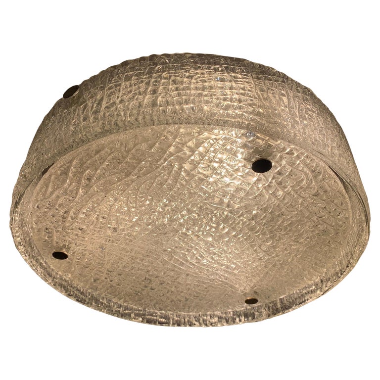Small 1960s German Kaiser Leuchten Textured Iced Glass Flush Mount ...