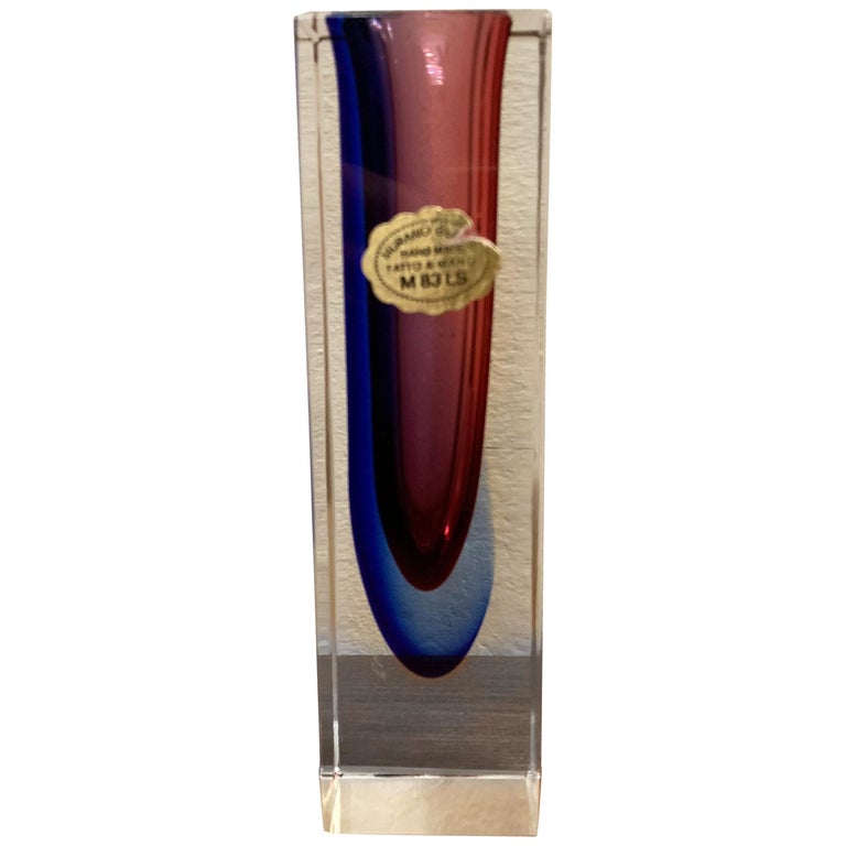 Small 1970s Italian Murano Handmade Sommerso Glass Vase at 1stDibs