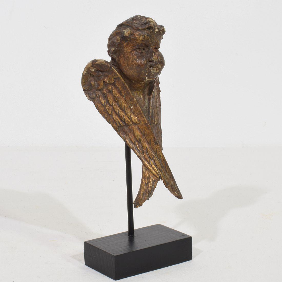 Small 19th Century French Carved Wood Winged Angel Head For Sale at 1stDibs