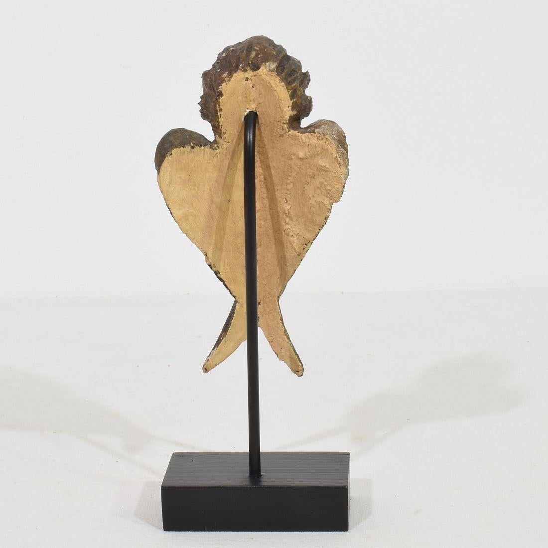 Small 19th Century French Carved Wood Winged Angel Head For Sale at 1stDibs