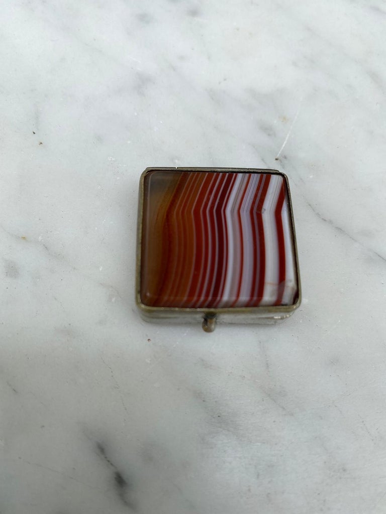 Small 19th Century Scottish Silver Plated Agate Pill Box or Stamp Box ...