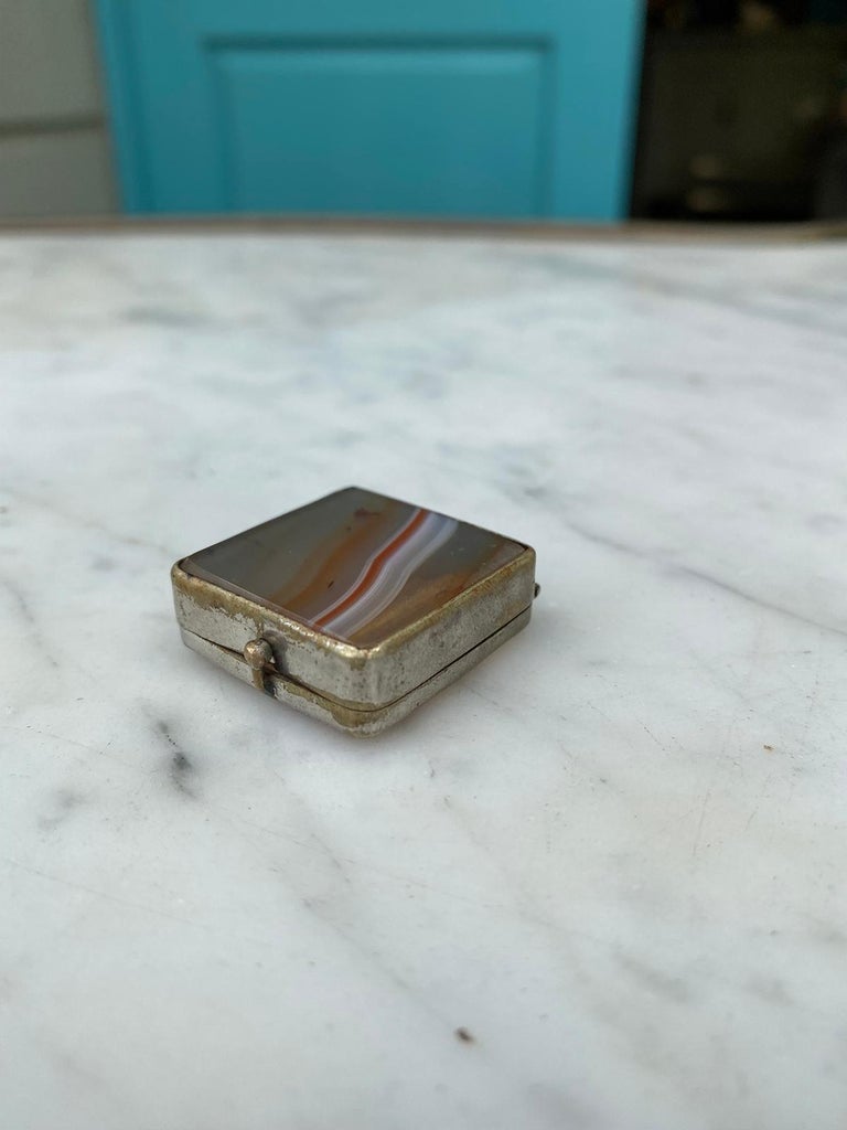 Small 19th Century Scottish Silver Plated Agate Pill Box or Stamp Box ...