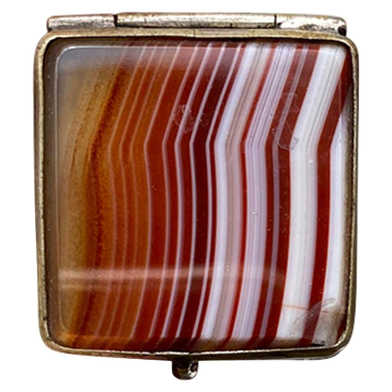 Small 19th Century Scottish Silver Plated Agate Pill Box or Stamp Box ...