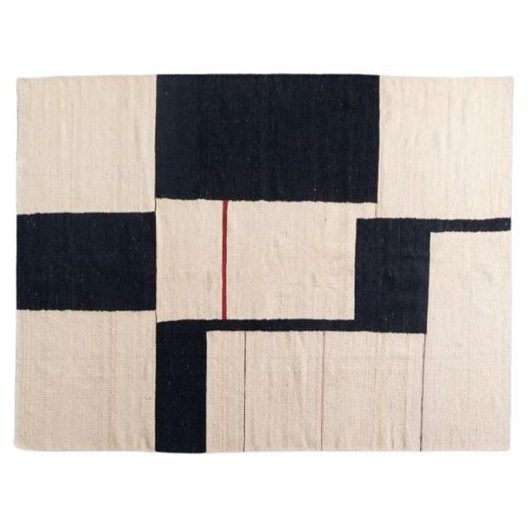 Black and White Abstract Expressionist Kilim Wool Rug For Sale at 1stDibs