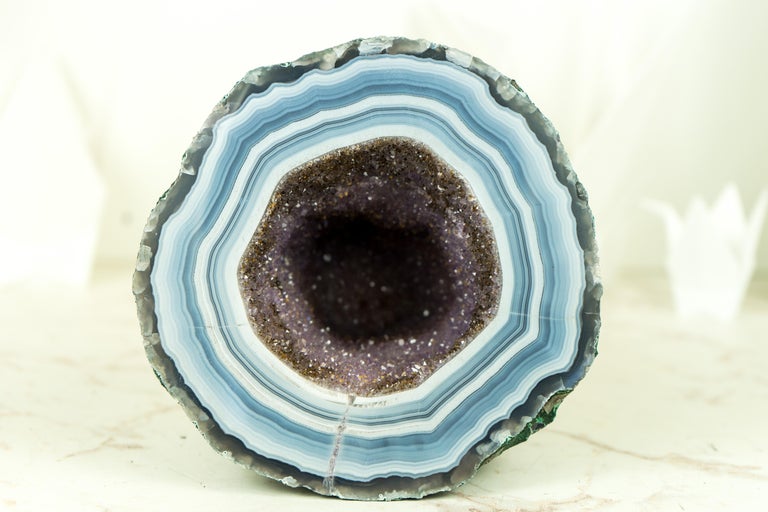 Small Agate Geode with World-Class Blue Banded Agate and Galaxy Druzy ...