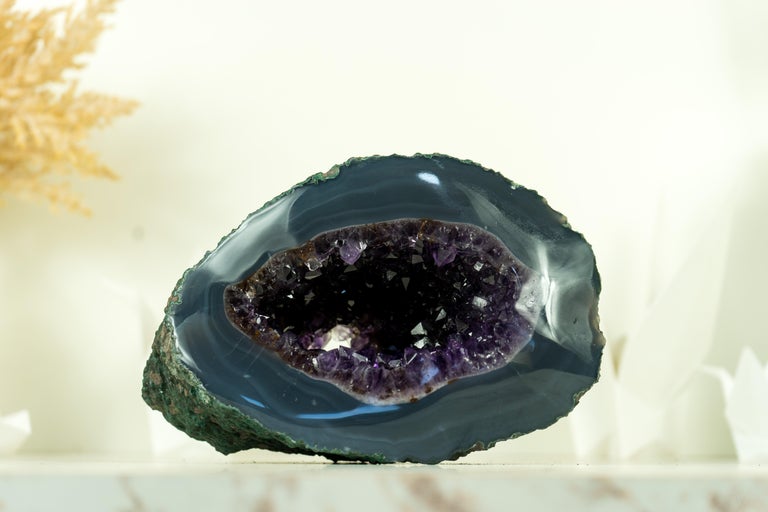 Small Agate with Amethyst Geode with Deep Purple Amethyst and Sea Blue ...