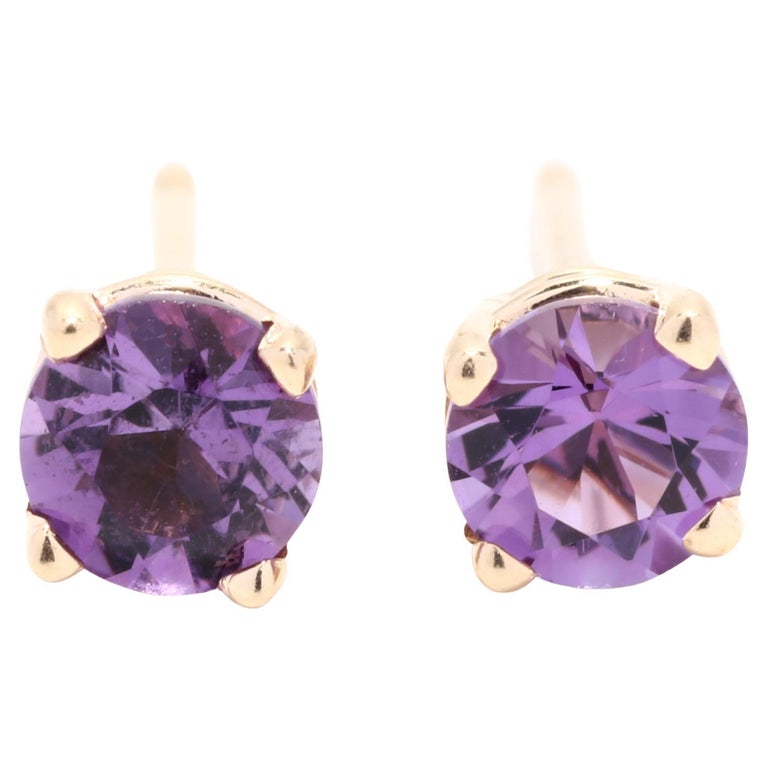 Small Amethyst Stud Earrings, 14K Yellow Gold, Length 4.1 mm, February ...