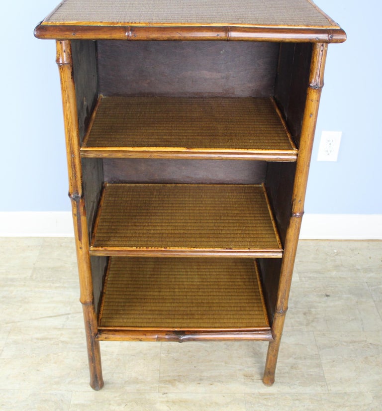 Small Antique Bamboo Bookcase with Pressed Leather Sides at 1stDibs