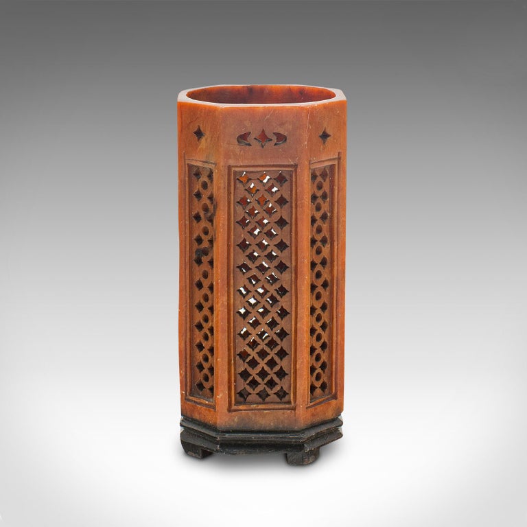 Small Antique Calligrapher's Quill Pot, Chinese, Soapstone, Carved ...