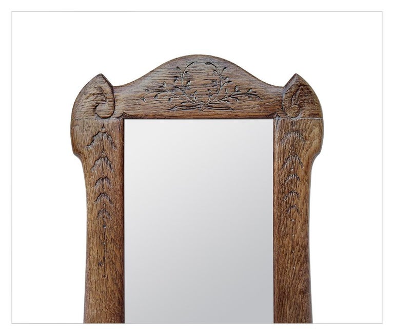 Small Antique Carved Engraved Wood Mirror, circa 1930 For Sale at 1stDibs